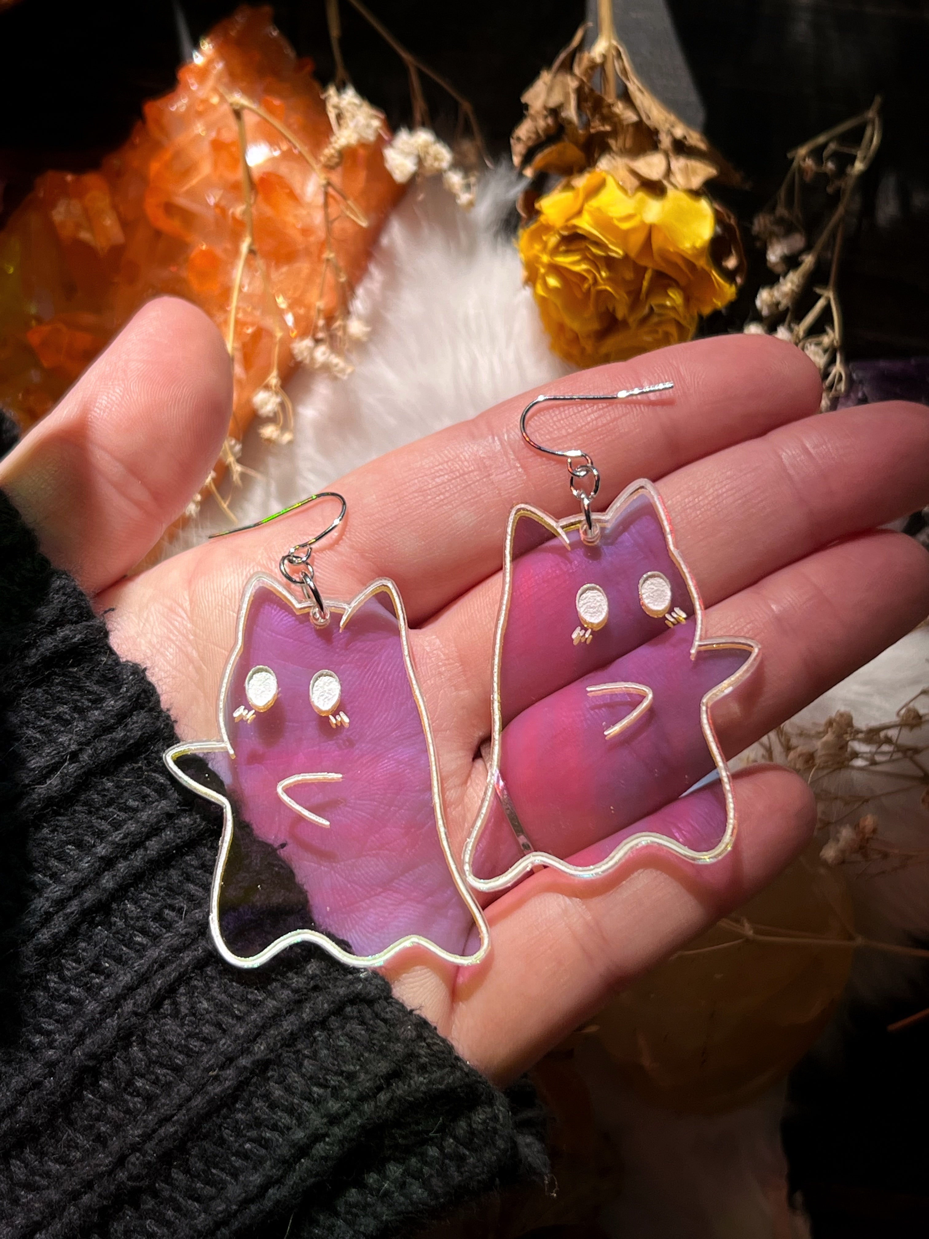 Ghost Kitty Earrings (Style 2) – Rituals of an Oni